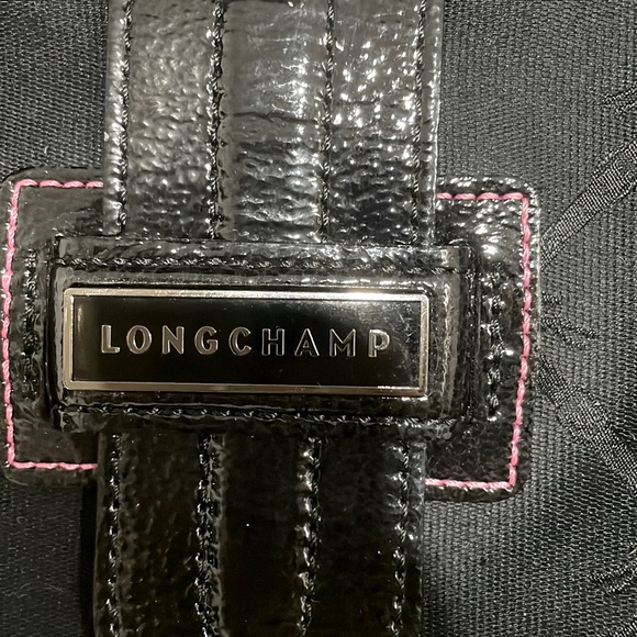 Longchamp | Bags | Euc Longchamp Black Jacquard Fabric With Leather ...